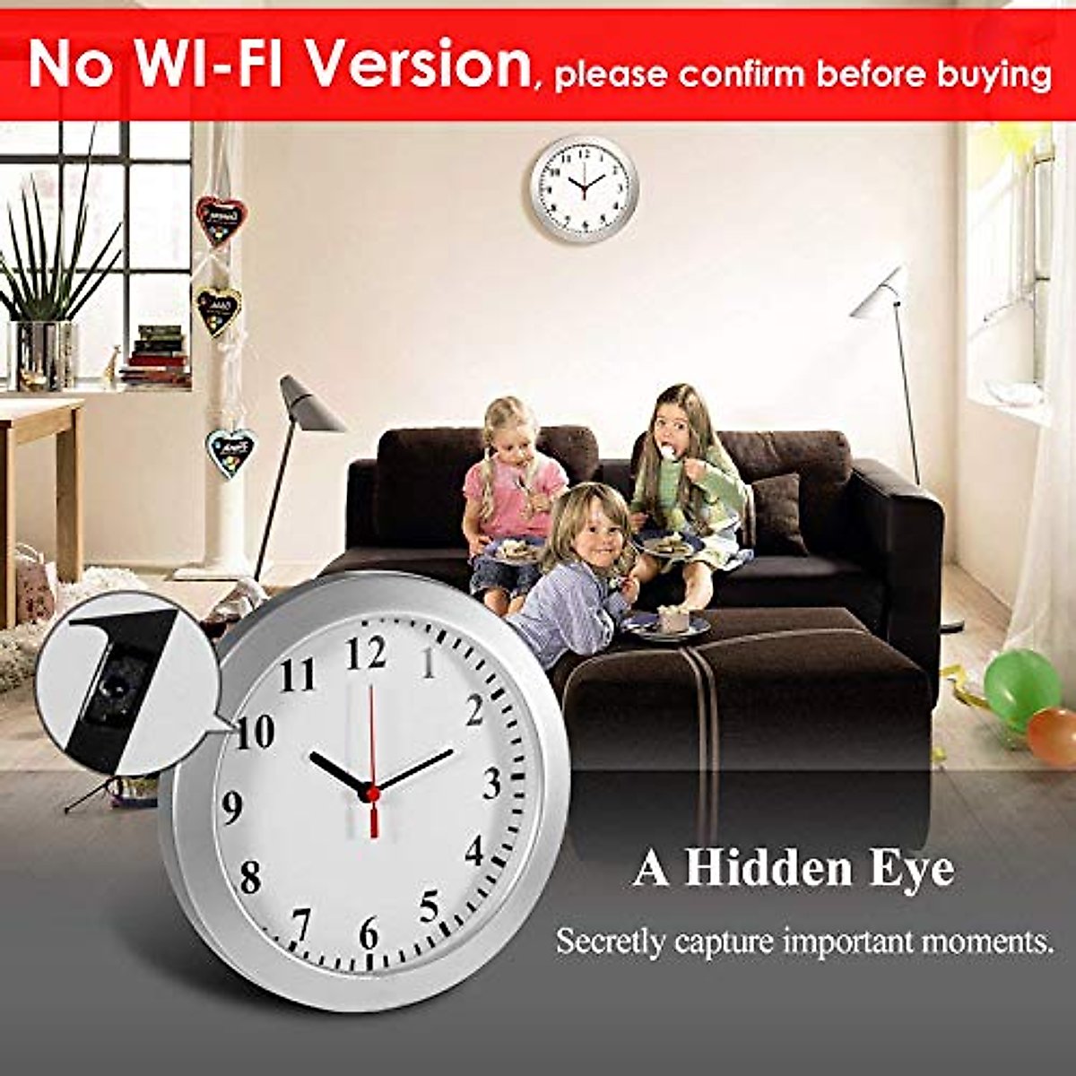 Newwings Hidden Camera Wall Clock Nanny Cam with Motion Detection, Indoor Security Spy Camera for Home and Office, No WiFi Vision No Audio