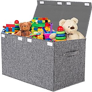 VERONLY Large Toy Box Chest Storage with Lid - Collapsible Kids Toys Boxes Organizer Bins Baskets with Handles for Boys, Girls,Nursery,Playroom,Clothes,Blanket,Bedroom( Gray)