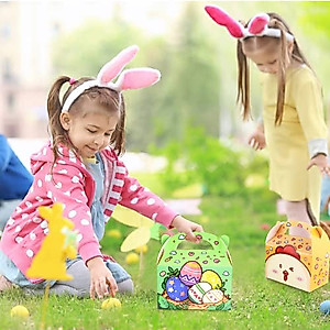 24 Pcs Easter Treat Boxes Happy Easter Gift Boxes, Easter Cookie Gift Box with Handle Bunny Eggs Easter Basket Containers Rabbit Shape Candy Goody Cookie Box Holder for School Classroom Party Favor Supplies
