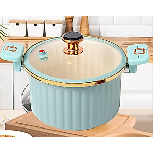 Olla de presion Non-stick Enamel Micro Pressure Cooker,Enamel Lining Pressure Cooker Non-Stick Push Pull Lock Pressure Pot with Lid Silicone Seal Spill-Proof Valve Pressure Pot,White