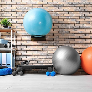 MyGift Rustic Burnt Wood and Black Metal Wire Wall Mounted Large Stability Ball Storage Rack, Yoga Studio and Home or Commercial Gym Exercise Ball Equipment Organizer