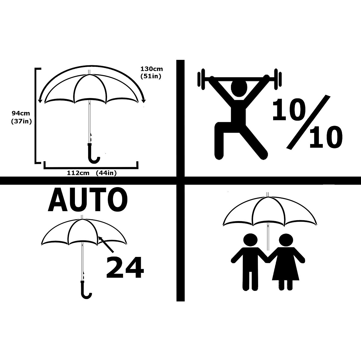 60MPH Windproof 24 Rib Large Strong Rainbow Umbrella - XL Automatic Heavy Duty Golf Umbrella For Rain and Wind - 3 Layer Frame - Wooden Hook Handle - Best for Most Ribs