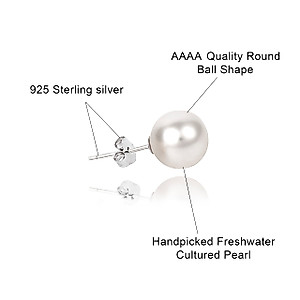 BURLAP LIFE 925 Sterling Silver Freshwater Real Round Pearl Stud Earrings Quality Pearl Earrings for Women, Silver Earring Backs, White Pearl 5mm-6mm