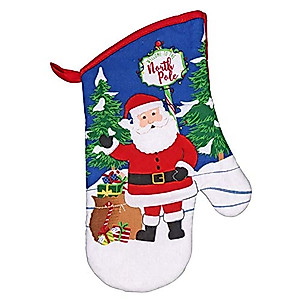 COCO North Pole Santa Christmas Oven Mitt and Potholders Set, Holiday Kitchen Decor Baking Pot Holder Bundle (3 Pieces)