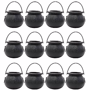 FUTUREPLUSX 12 PCS Black Cauldron Kettles, Plastic Witch Cauldron Candy Serving Bowls Mini Black Buckets for St.Patrick's Day Halloween Wizard Theme Party Favor Decor