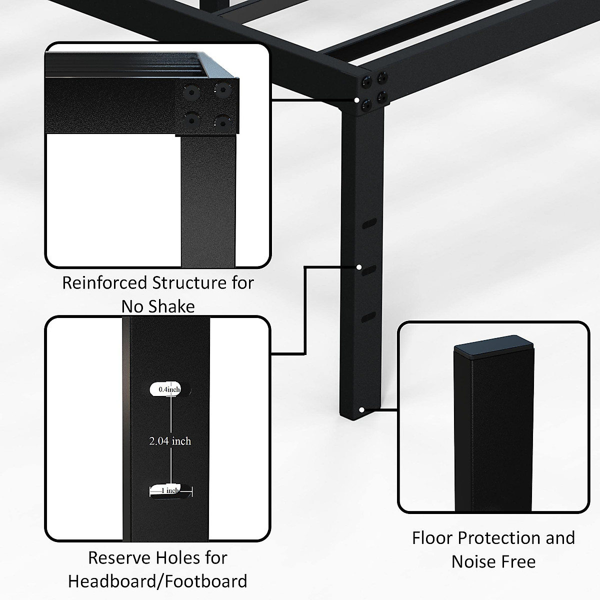 EMODA 18 Inch California King Bed Frames Heavy Duty Tall Metal Cal King Platform with Large Storage Space, No Box Spring Needed, Noise Free, Black