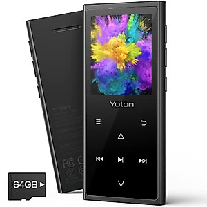 80GB MP3 Player with Bluetooth, YOTON Music Player with Speaker and 1.8'' Curved Screen, HiFi Sound, FM Radio, Voice Recorder, E-Book, Pedometer, Stopwatch, TF Card and Earphones Included