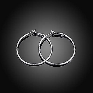 Hoop Earrings, 18K White Gold Plated Rounded Hoops Earrings for Women 46mm