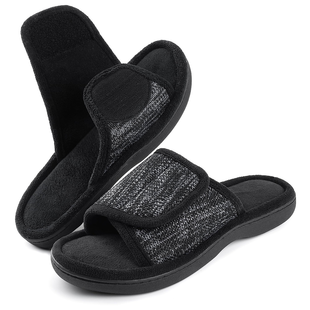 RockDove Men's Adjustable Wrap Memory Foam Slide Slipper, Size 11-12 US Men, Black