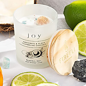Firefli Crystal Candles 3-Piece Crystal Candle Set with Wood Lids & Dried Flowers | Candles Gifts for Women | 3.5oz Manifestation Candles with Crystals Inside | Soy Wax Scented Luxury Candles