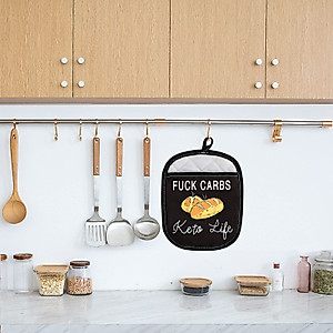 LEVLO Funny Diet Keto Life Oven Mitt with Hot Pads Diet Graphic Gift Fu*k Carbs Keto Life Pot Holder for Friend Family (Carbs Keto Life)