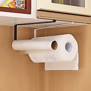 Usmascot Paper Towel Holder Dispenser Under Cabinet Paper Roll Holders (NO Drilling) for Kitchen Bathroom, Hanging Paper Towel Rack Hanger Over the Door, Humanized Design (Black)