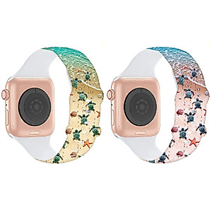 Sea Turtle Sport Watch Bands Compatible with Apple Watch Band 42mm 44mm 45mm,Decoration Silicone Strap Wristbands Compatible with iWatch Bands Series SE 7 6 5 4 3 2 1 for Girls Women Boys Men Couple Boyfriend Girlfriend Lover Gifts
