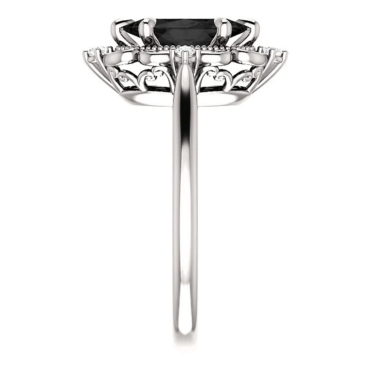 3.5 CT Marquise Cut Onyx Black Diamond Halo Victorian Wedding Ring for Women in 925 Sterling Silver White Gold or Rose Gold or Yellow Gold Finish (Silver, 9)