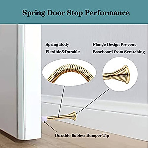 GLOBIZ 15 Pack Spring Door Stops Bright Brass 3-1/3”Heavy Duty Door Stops with Flexible Rustproof Spring Steel Wire and Durable Rubber Bumper Tips Noise Absorption Protect Door and Knob