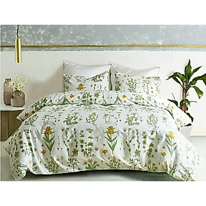 NTjinli Green Duvet Cover Twin Size-Summer Flower Twin Duvet Cover Set,100% Washed Microfiber Twin Comforter Set,1 Duvet Cover with Zipper Closure and 2 Pillow Shams (Twin)