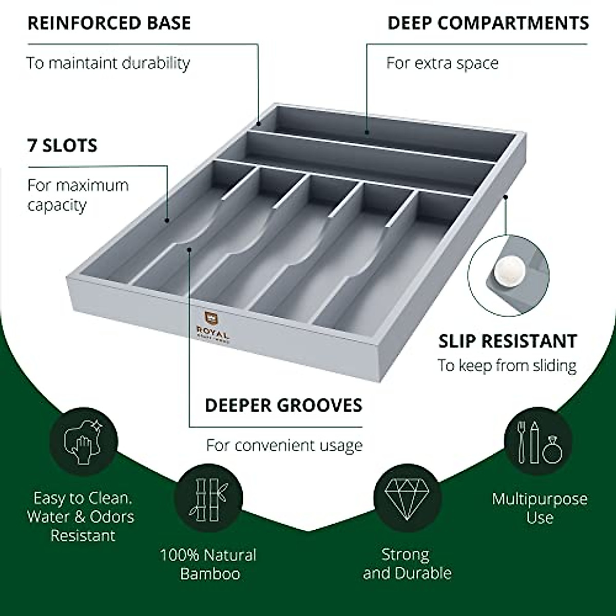 ROYAL CRAFT WOOD Gray Basic Silverware Drawer Organizer and Expandable Utensil Drawer Organizer