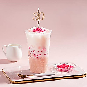 Happy 30th Birthday Straws, Rose Gold Glitter 30 Years Old Paper Straws, 30th Anniversary/Birthday Party Drinking Decorative Straws - 24pcs