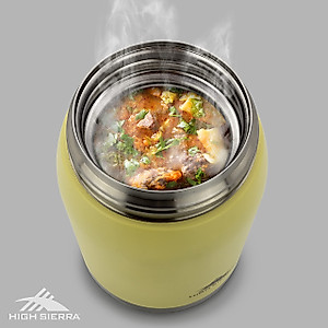 HIGH SIERRA, 24 oz Food Thermos with Spoon, Double Wall Insulation, 18/8 Stainless Steel, Keeps Warm for Up To 12 Hours, Leakproof Lid Doubles Up as a Serving Bowl, Wide Mouth for Easy Cleaning