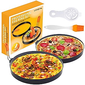 8 Inch Large Omelette Ring for Griddle, 2 Packs 8" Stainless Steel Non-stick Omelet Ring, Round Pancake Rings Griddle Omelette Egg Ring Crumpet Ring Muffin Ring with Silicone Handle