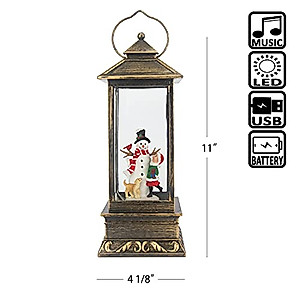 Evelyne Square Christmas Snow Globes Musical - Battery Operated LED Lighted Swirling Glitter Water Lantern - Christmas Decorations for The Home (Snowman with Child and Dog)