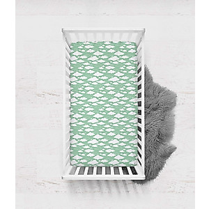 Bacati Clouds in The City Mint Clouds 2 Pack 100% Cotton Universal Baby US Standard Crib or Toddler Bed Fitted Sheets, White/Mint