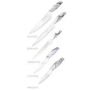 Elle Decor 5-Piece Professional Kitchen Knife Set with Block and Marble Handles