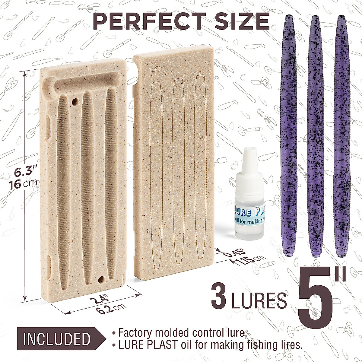 Smedioks Premium Soft Plastiс Mold Lure Making Injection Molds Fishing Lures 3 Cavity Yama Senko 5''