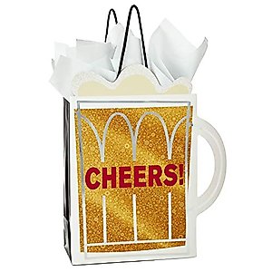 Hallmark 9" Medium Gift Bag with Tissue Paper ("Cheers!" Beer Mug) for Christmas, Father's Day, Birthdays, Graduations, Promotions, New Jobs or Any Occasion