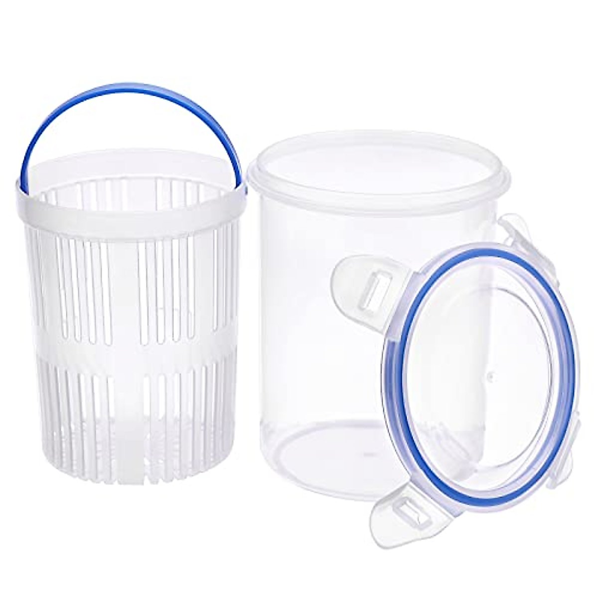 JUXYES Plastic Pickle Container Jar with Strainer Flip, Transparent Pickle Storage Container with Strainer Insert, Pickle Jar Juice Separator Dry Wet Separation Pickle And Olive Container with Lock It Lid