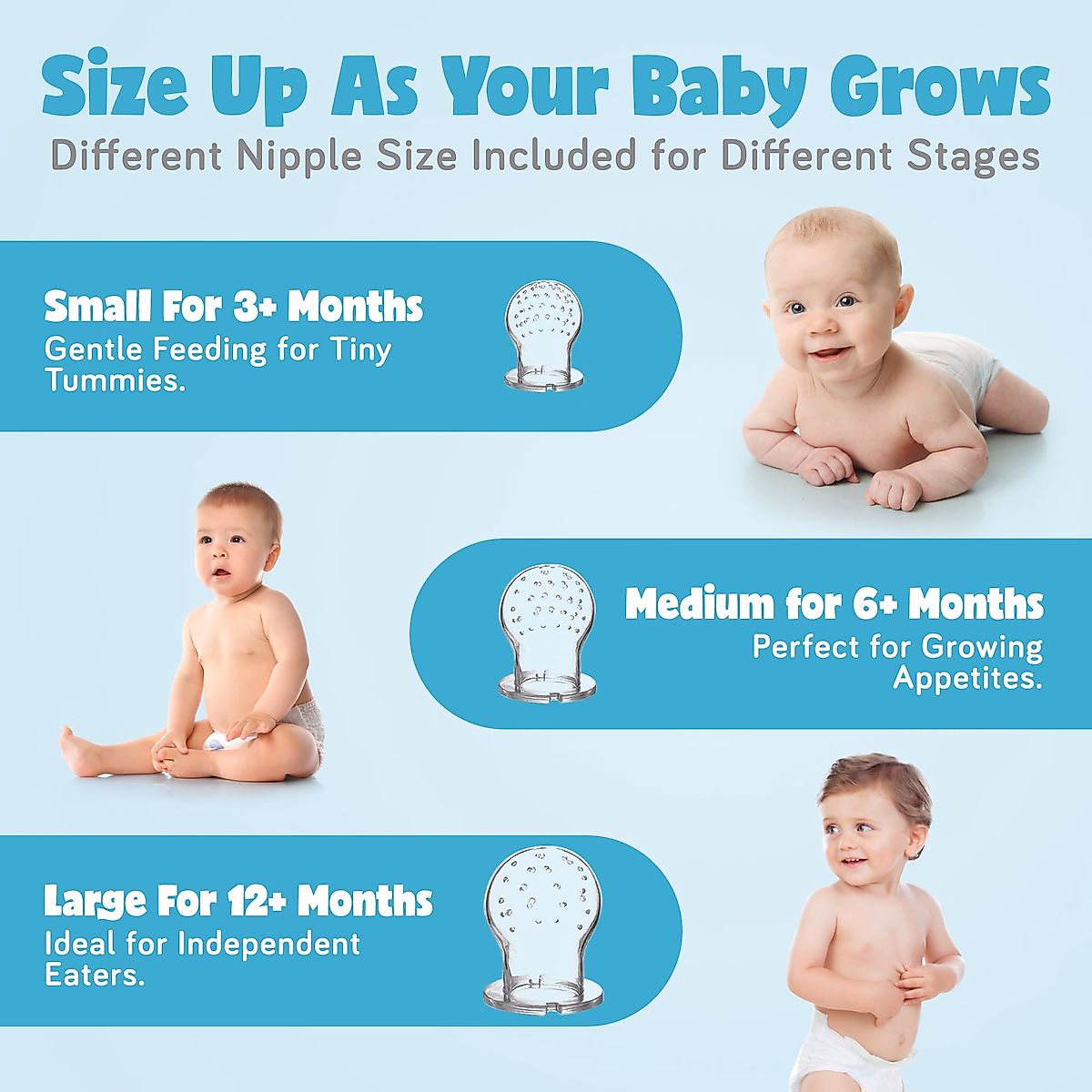 Baby Fruit Feeder, Teething Pacifier for Fruits, Veggies, or Frozen Milk, Food-Grade Silicone Teethers for Babies 6-12 Months, Baby Essentials for Teething Relief - Mango Orange and Berry Blue