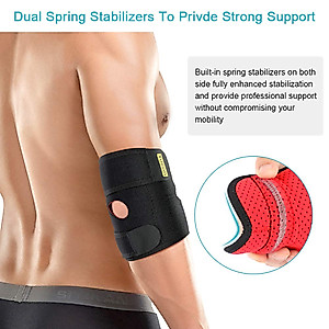 Yosoo Health Gear Elbow Brace, Adjustable Elbow Support with Dual-Spring Stabilizer, Elbow Strap for Golfers Elbow, Tennis Elbow, Arthritis, Tendonitis, Sports Injury Pain Relief and Protection