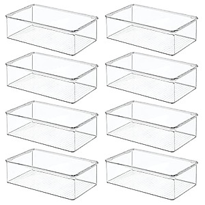 mDesign Plastic Closet Organizer Box Containers with Hinged Lid for Bedroom Shelves/Cabinets, Holds Flats, Sandals, Sneakers, Dress Shoes, Heels, Booties, and Wedges, Lumiere Collection, 8 Pack, Clear