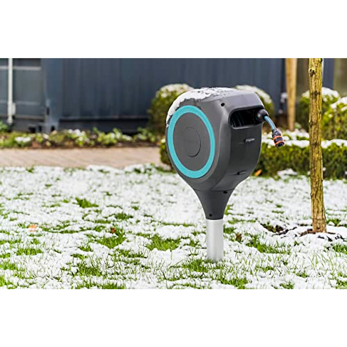 Gardena 18614-20 66 Foot Auto Retractable Hose Reel on Metal Spike, Feet, Standard, Turquoise