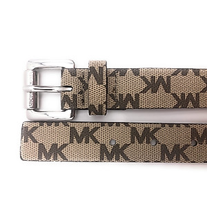 Michael Kors 556137C Brown/Khaki/White Logo Design With Silver Hardware Women's Adjustable Belt Bag Waist Pack (L/XL)