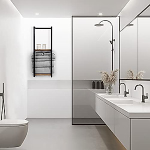 Stylish Bathroom Towel Storage Rack with Wooden Shelves – Modern & Space Saving Organizer for Wall Mount That Easily Holds 8 Large Towels - The Perfect Towel Holder to Enhance Your Bathroom Decor