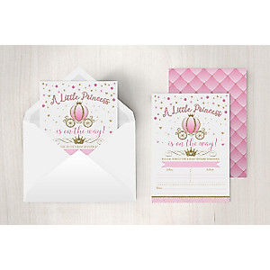 Your Main Event Prints Princess Baby Shower Invitation, Royal Pink and Gold Carriage Baby Sprinkle, 20 Fill in Invitations and Envelopes