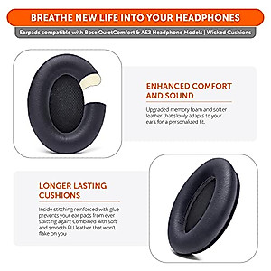 WC Upgraded Replacement Ear Pads for Bose QC15 Headphones Made by Wicked Cushions- Supreme Comfort - Compatible with QC25 / QC2 / AE2 / AE2i / AE2W - Extra Durable | (PU Leather)