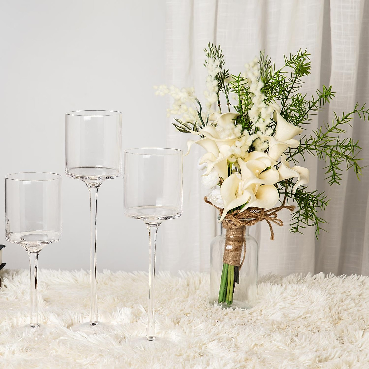 Glass Candleholders Tea Light Candle Holders Clear Wedding Weddings Hurricane Tall Elegant Ideal for Dining Party Home Decor Parties Table Settings Gifts High Different Sizes (6 Sets Large Clear)