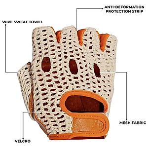 Kango Fitness Real Soft Leather Mesh Net Fingerless Driving Weight Training Cycling Wheelchair Gloves W-1037 (XX-Large)