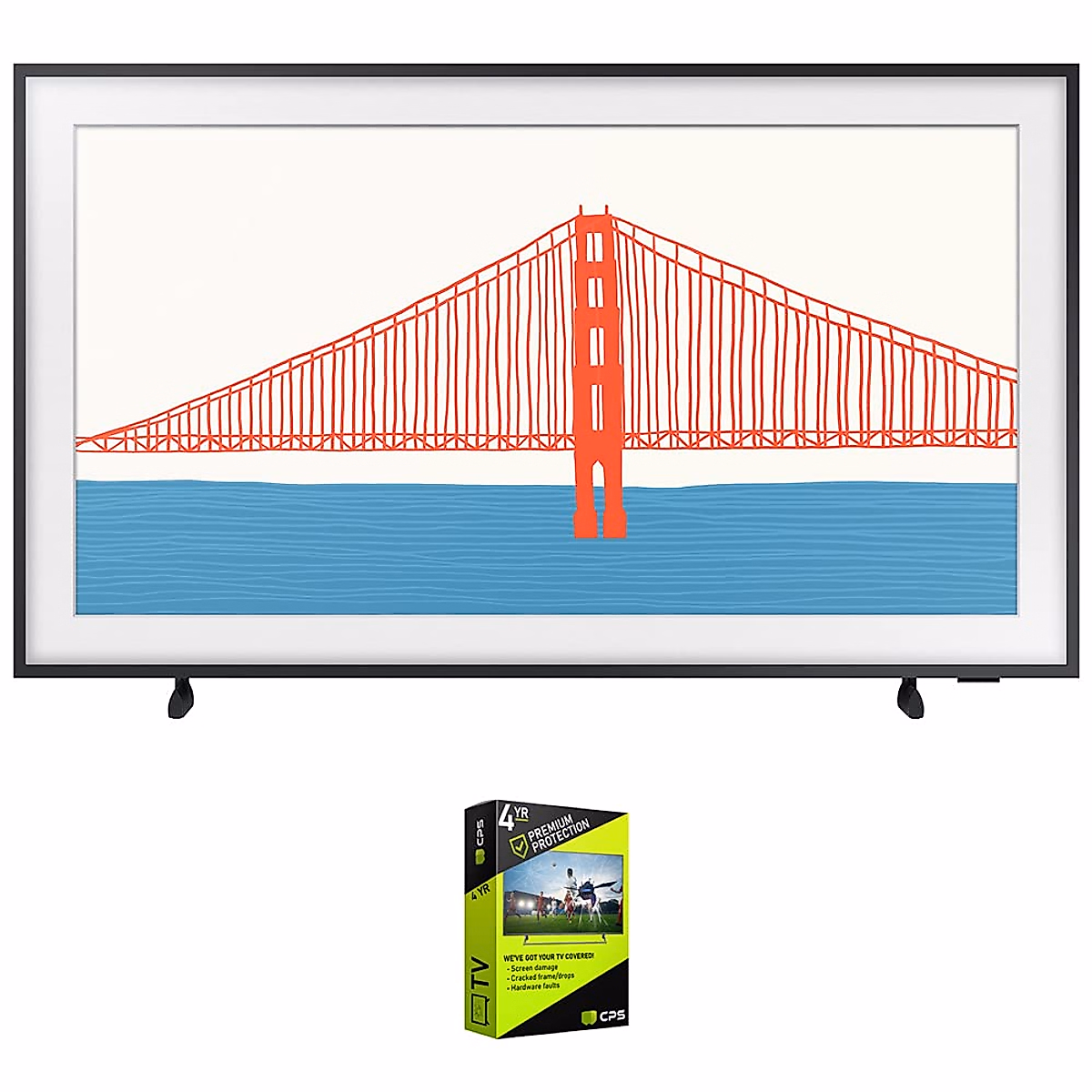 SAMSUNG QN55LS03AA 55 Inch The Frame QLED 4K Smart TV Bundle with Premium 4 YR CPS Enhanced Protection Pack