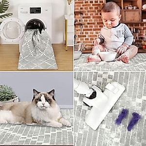 ROYHOME Washable Area Rug Entryway Small Rug Non-Slip Diamond Distressed Accent Rugs Modern Geometric Floor Carpet for Door Mat Bedroom Kitchen Living Room Rug, Grey, 2' x 3'