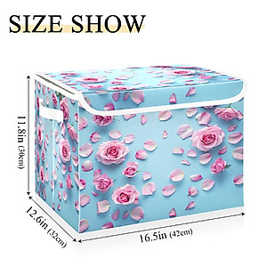 Hzwxjrlf Foldable Storage Box, Storage Bins with Lids， Storage Boxes with Handles, Storage Boxes For Clothing, Storage Bins For Homes and Offices （Beautiful Roses）