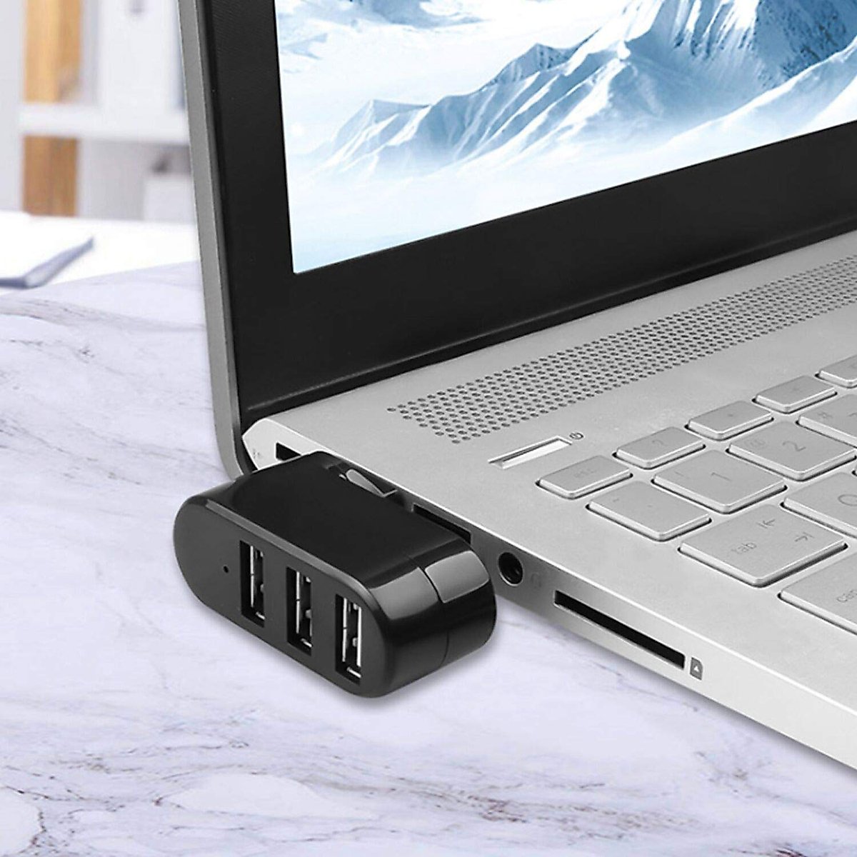 OUQYLG USB 3 Port Splitter, Mini USB Hub, USB 3 Port Compact Portable Rotatable HUB, USB Hub Dock [90°/180° Degree Rotatable] for Flash Drive Mobile HDD PC Laptop Notebook and More - Black