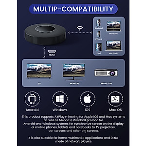 NAMCIM Wireless HDMI Display Dongle Adapter, Laptop/Pad/Phone to HDMI Adapter, NO Setup, NO APP Required, No Delay, Streaming Video/Audio from PC, Smartphone to HDTV Projector