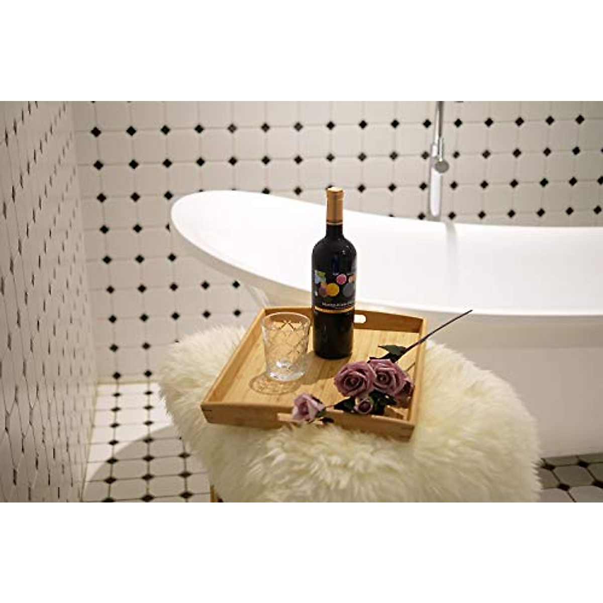 Joy&Grace 100% Bamboo Wood Butler Serving Tray with Handles - Breakfast/Coffee Table Tray, Decorative Ottoman Tray, Serving Platter for Party,17''×13''