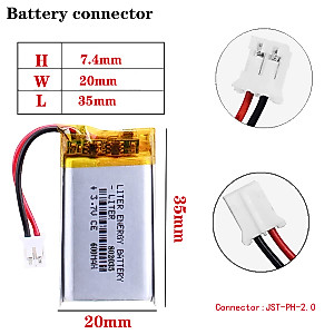 Liter Energy Battery 3.7V Lipo Battery 600mAh Rechargeable Lithium ion Polymer Battery 802035 Lithium Polymer ion Battery with JST Connector