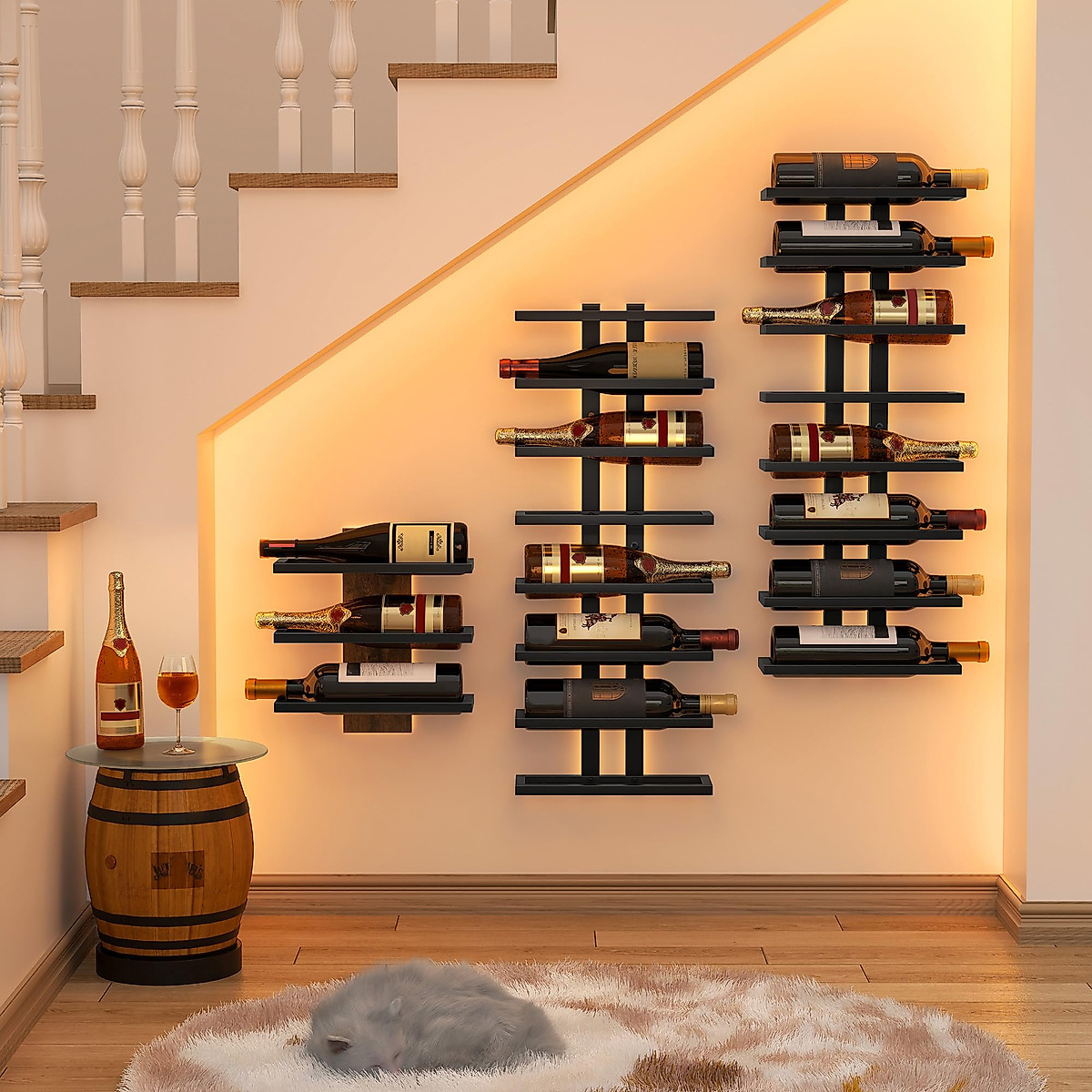 Hoctieon 8 Tier Wall Mount Wine Rack, Metal Wine Rack for Wall, Wall Wine Racks for Wine Bottles, Wine Display for Wall Mounted, Black Metal Wine Rack Wall Mounted, Black