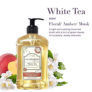 A LA MAISON French Liquid Hand Soap, White Tea - Natural Hand Wash Made with Essential Oils - Biodegradable, Plant-Based, Vegan, Cruelty-Free, Alcohol & Paraben Free (16.9 oz, 3 Pack)