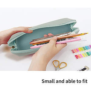 Pencil Case Stationery Pouch Zipper Bag Case Leather Small Pen Pouch for Pencils Pens Markers Cosmetic Makeups Change Coin (Light Blue)